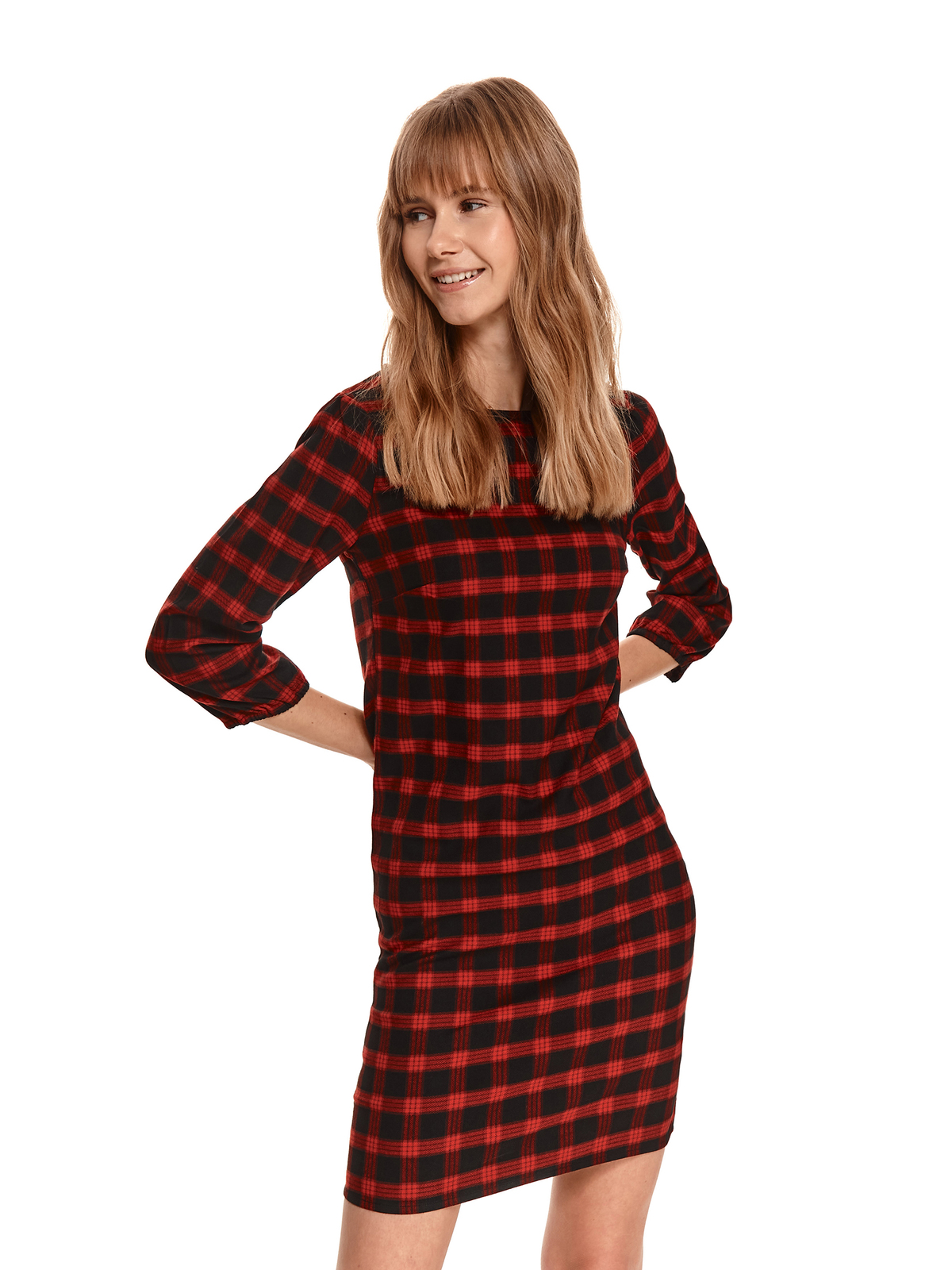 Red dress straight with chequers