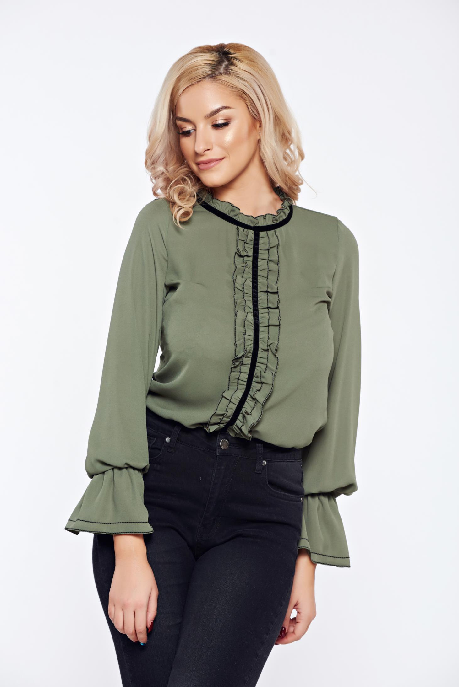 Darkgreen Ladonna Office Elegant Voile Fabric Women`s Blouse With