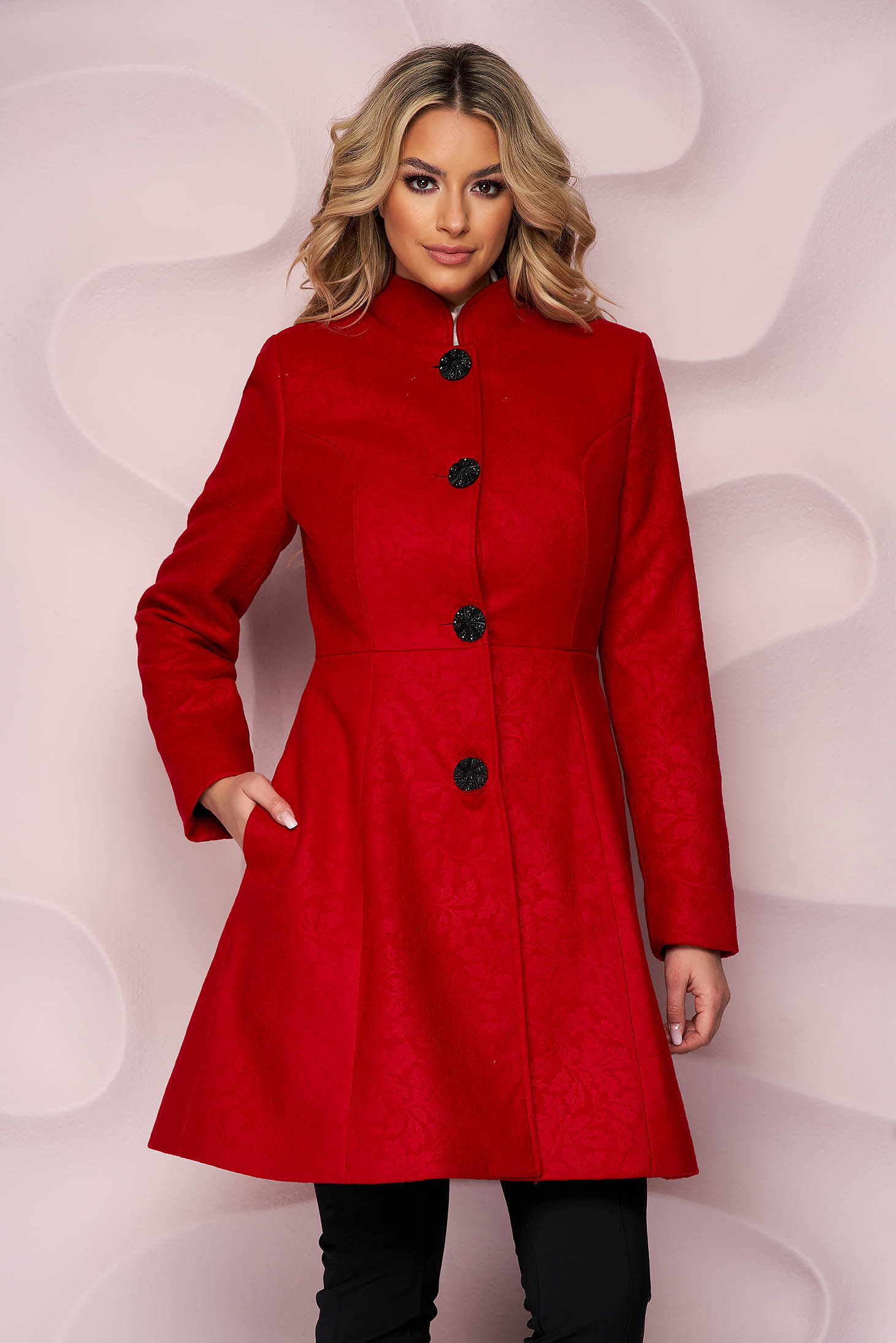 Artista Red Elegant Coat From Non Elastic Fabric With Inside Lining