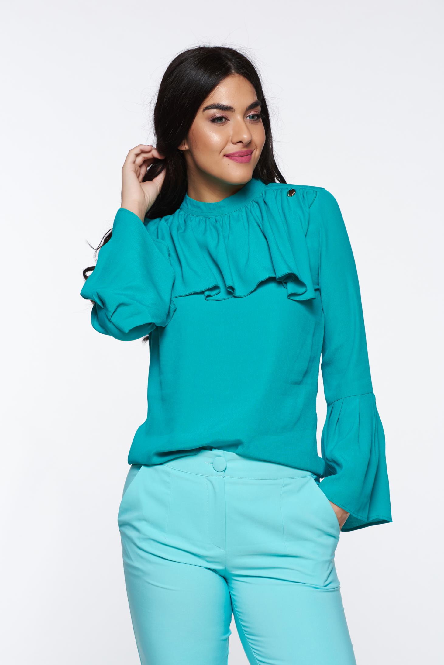 Prettygirl Green Elegant Women`s Blouse Airy Fabric With Easy Cut With