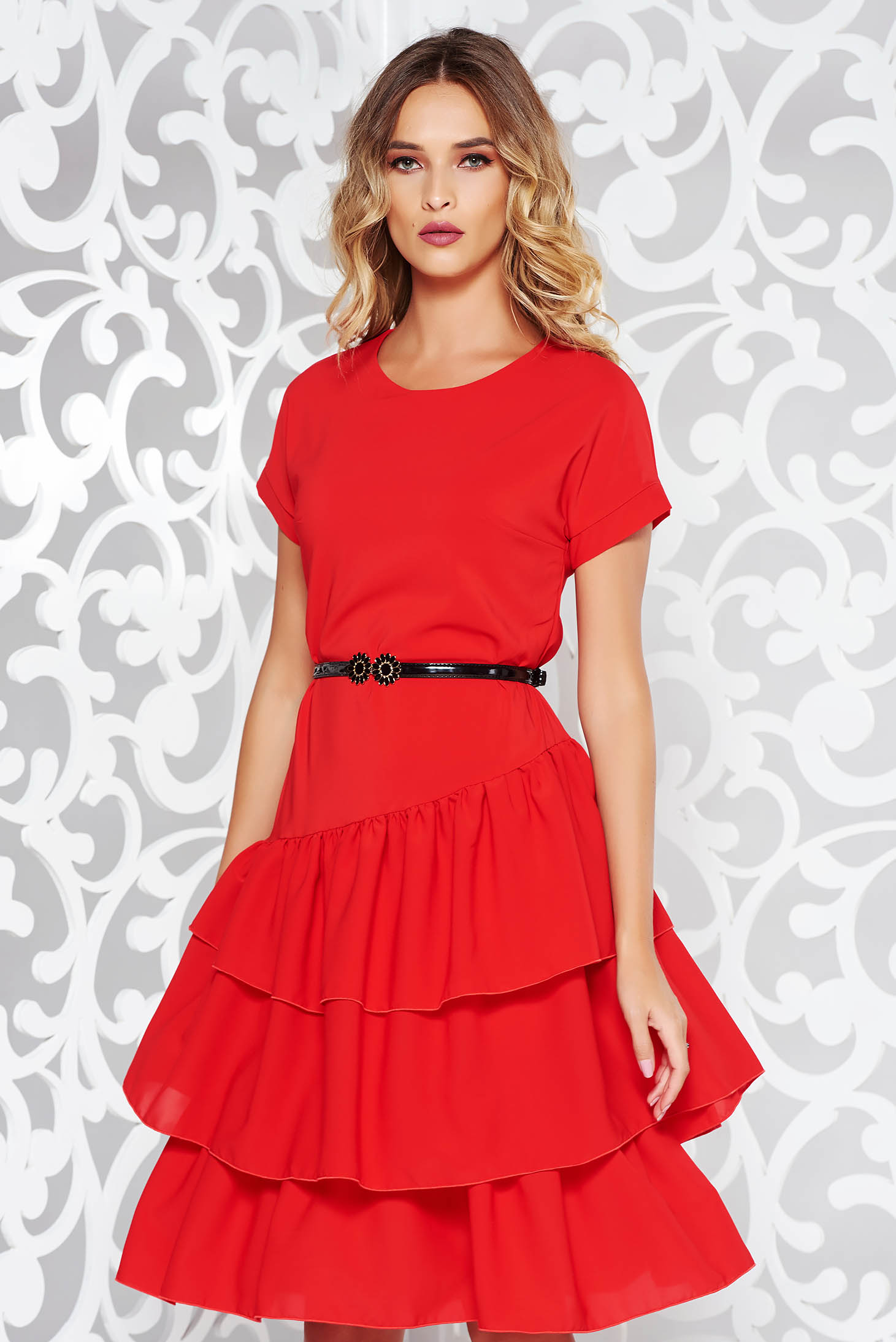 StarShinerS red elegant flared dress from veil fabric with inside ...