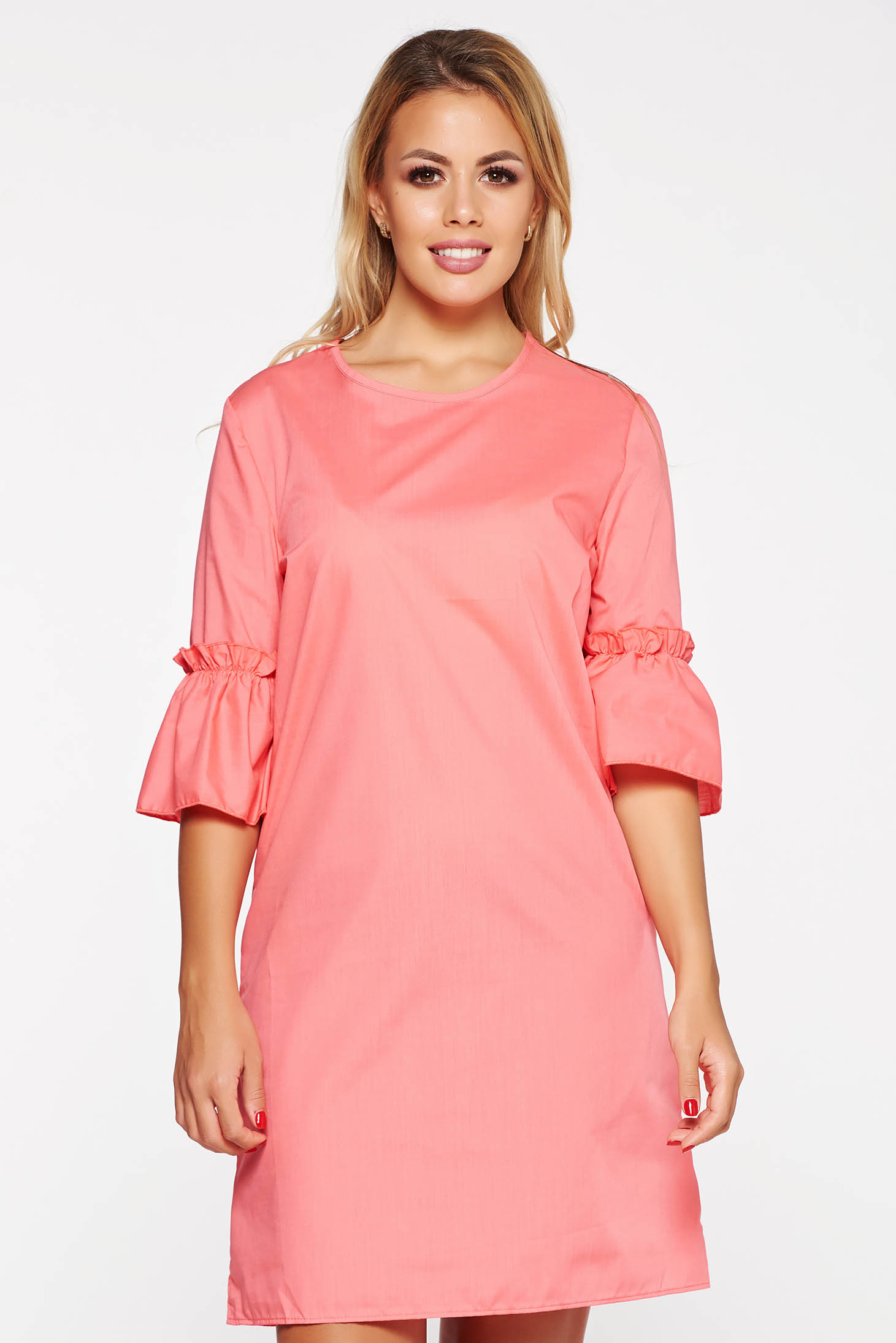 StarShinerS pink casual flared short cut dress nonelastic cotton