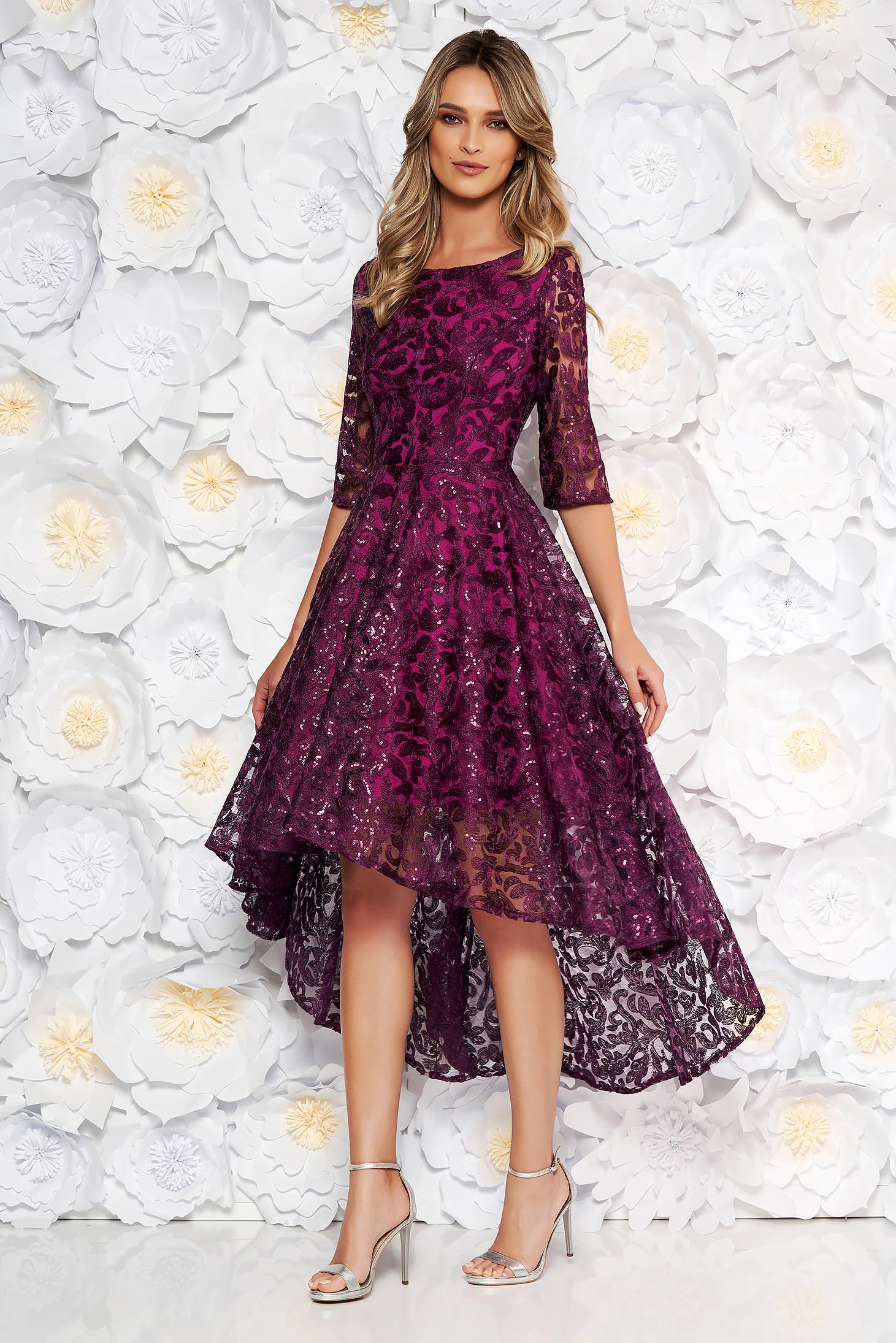 Purple asymmetrical evening dresses dress from laced fabric with sequin ...