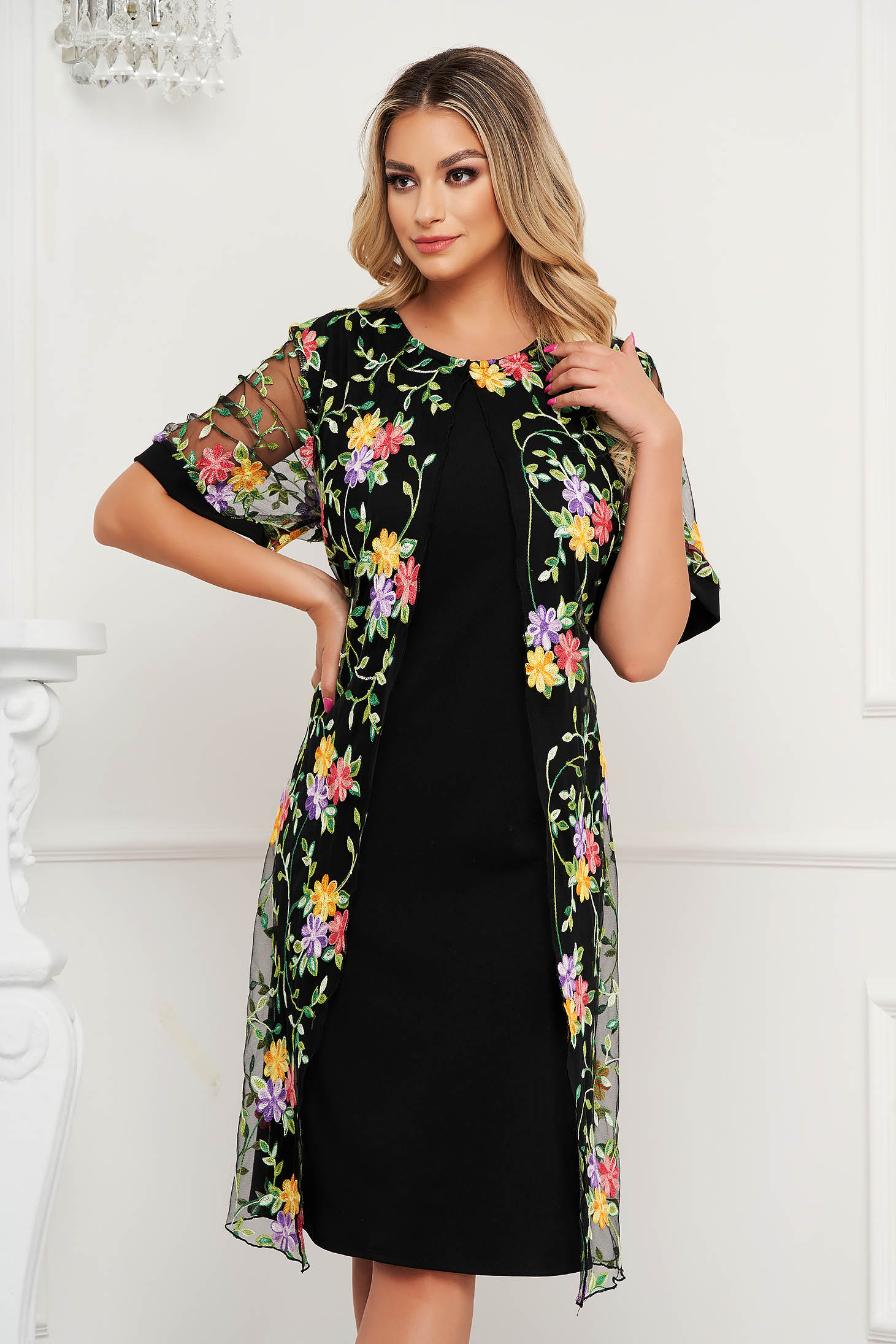 Dress elegant midi straight cloth thin fabric short sleeves